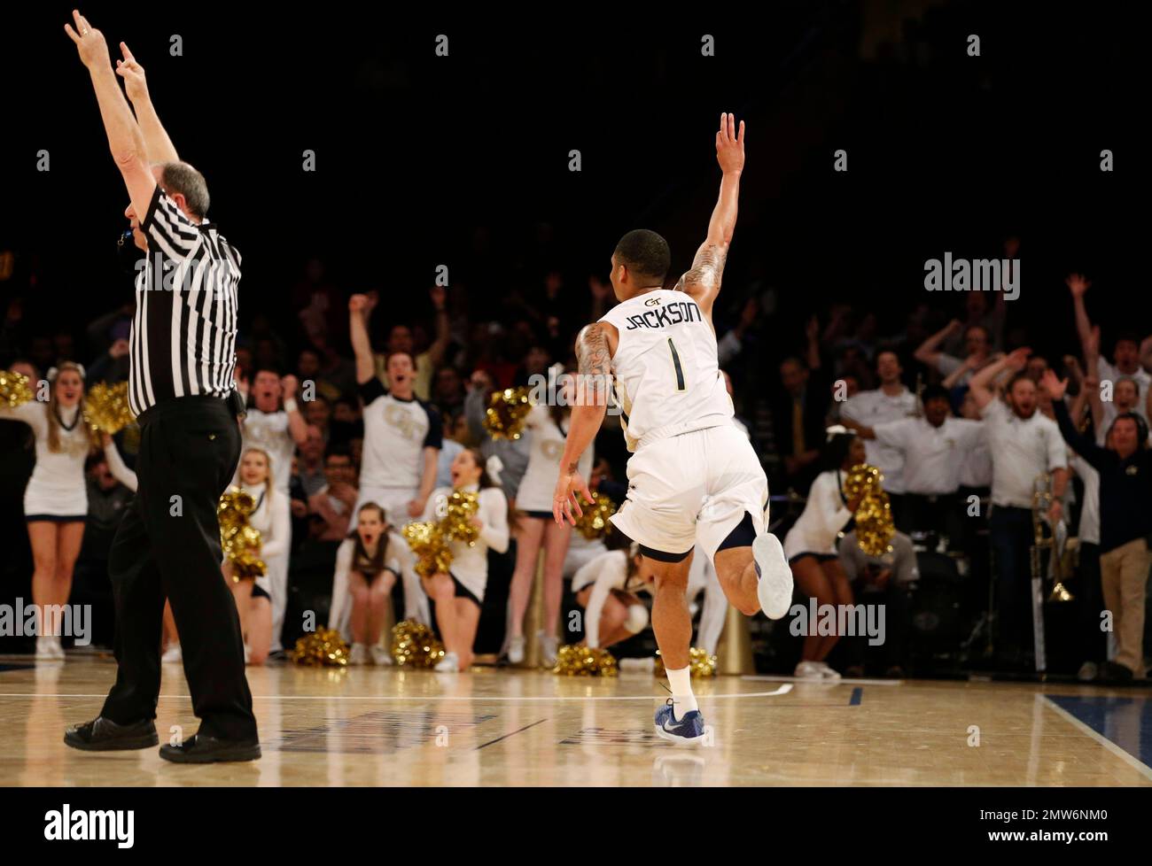 Georgia Tech's Tadric Jackson (1) reacts after hitting a 3-point shot ...