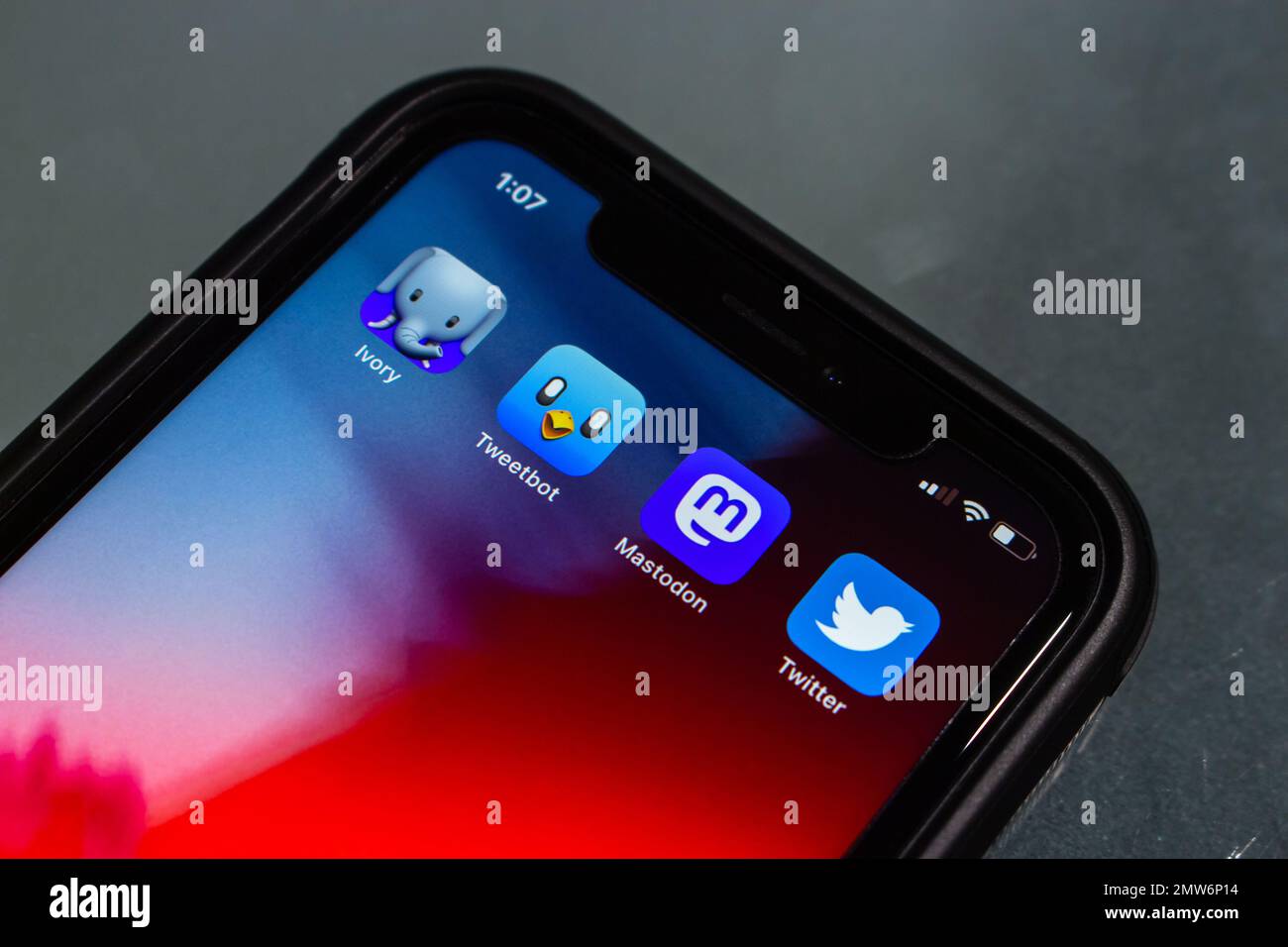 Ivory app, Tweetbot, Mastodon app and Twitter icons in an iPhone. Ivory ...