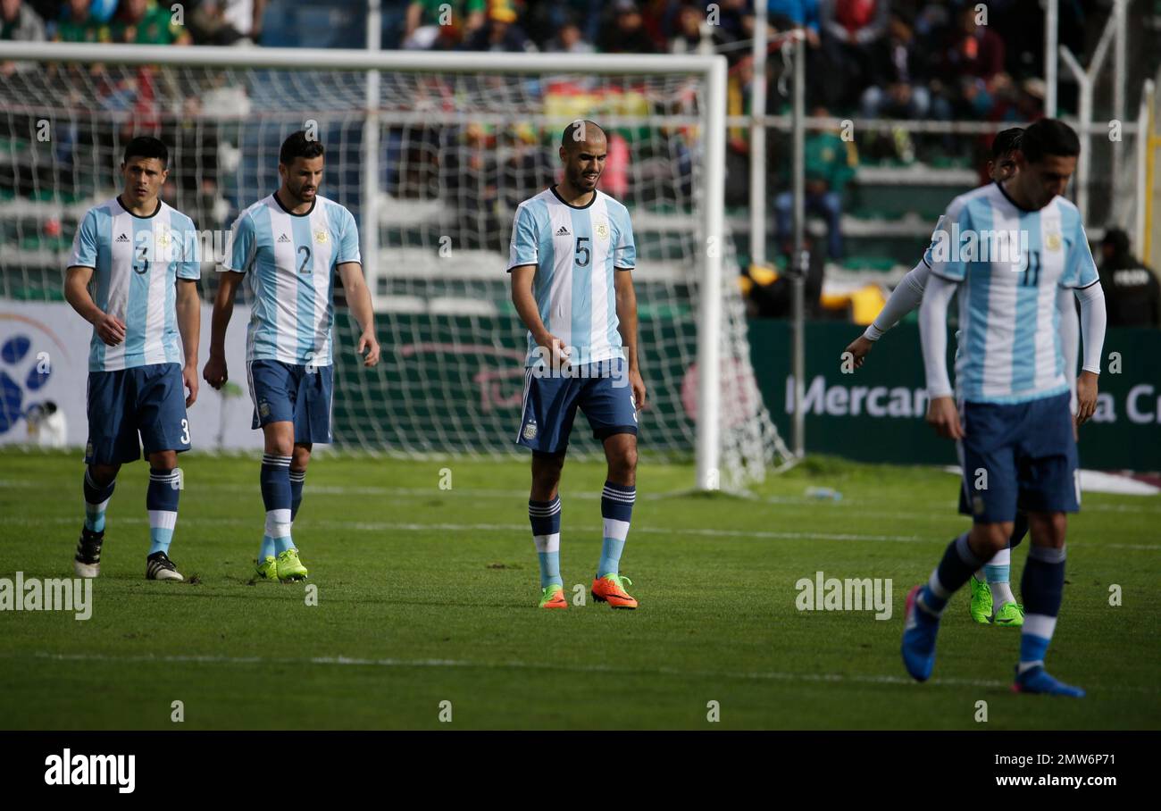 Players of Argentina, from right, Angel Di Maria, Guido Pizarro, Mateo ...