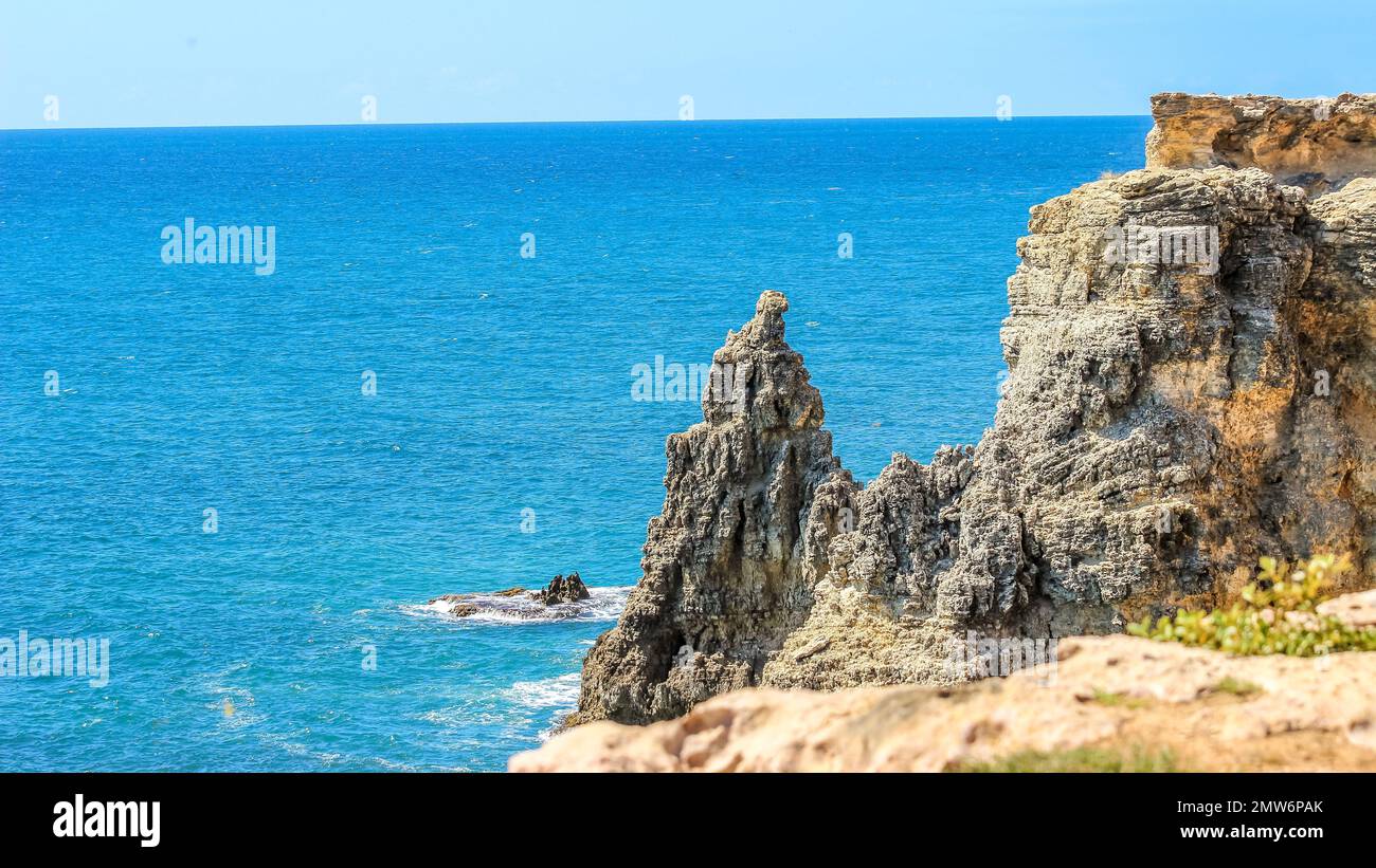 The big cliffs and rocks in Cabo Rojo Puerto Rico with the Caribbean ...