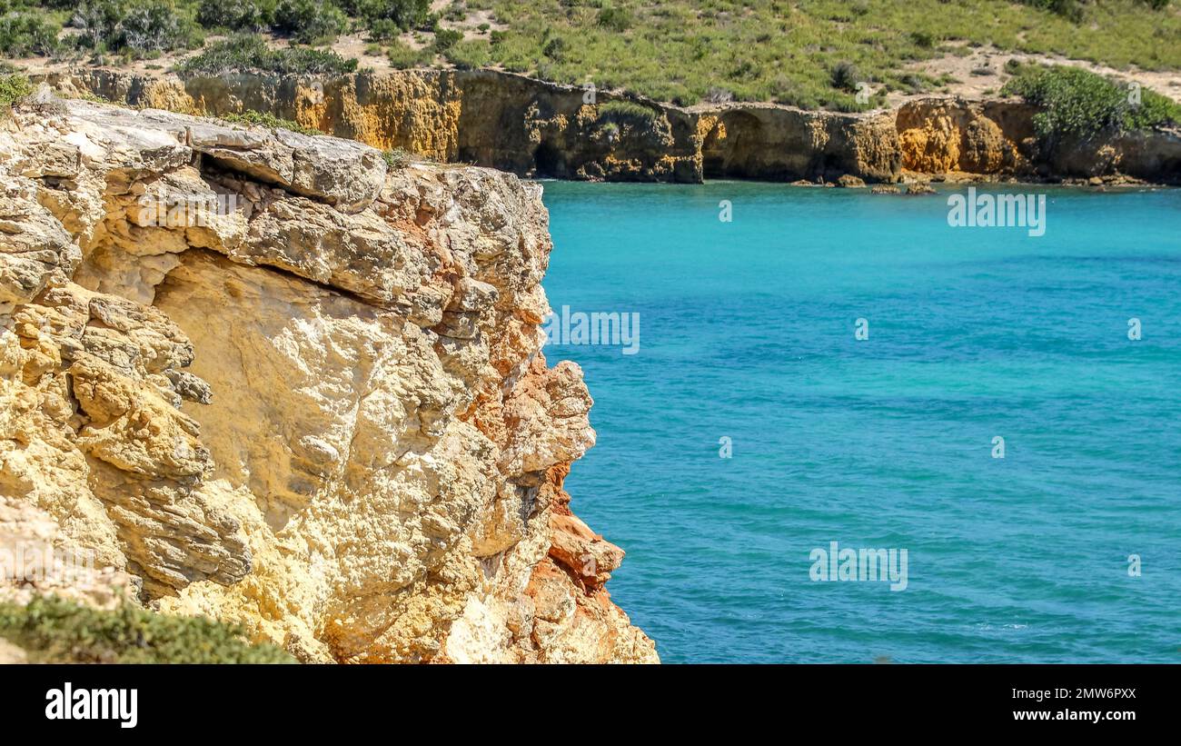 The big cliffs and rocks in Cabo Rojo Puerto Rico with the Caribbean ...