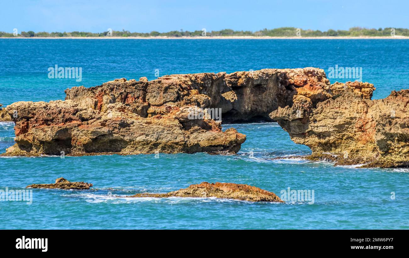 The big cliffs and rocks in Cabo Rojo Puerto Rico with the Caribbean ...