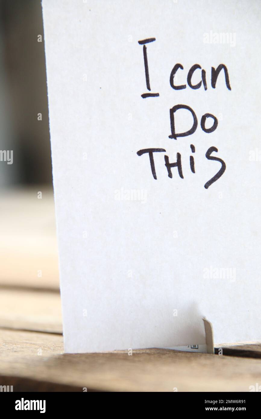 Motivational quotes inscription on a tag. I can do This Stock Photo - Alamy