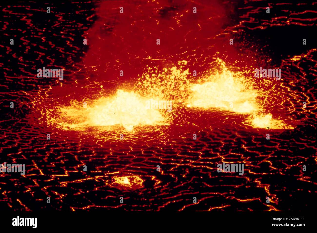 Eruption and flowing lava pit fire of Halemaumau volcano on the big ...