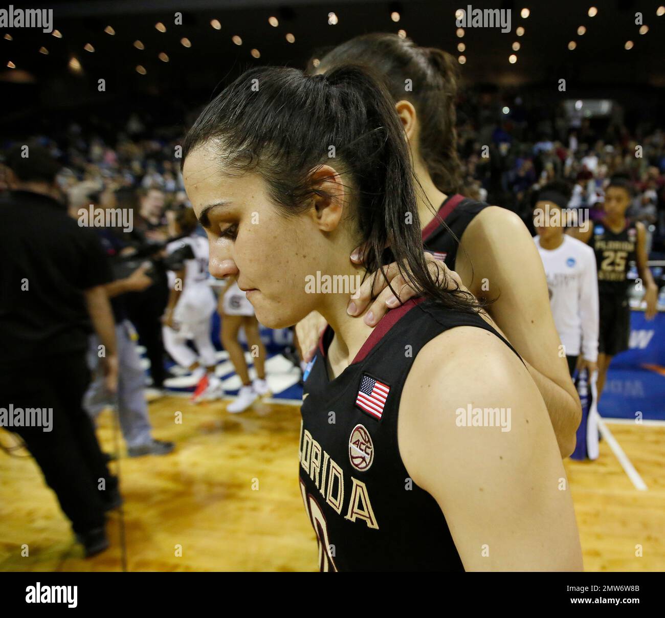 Florida State guard Leticia Romero walks off the court after losing to ...