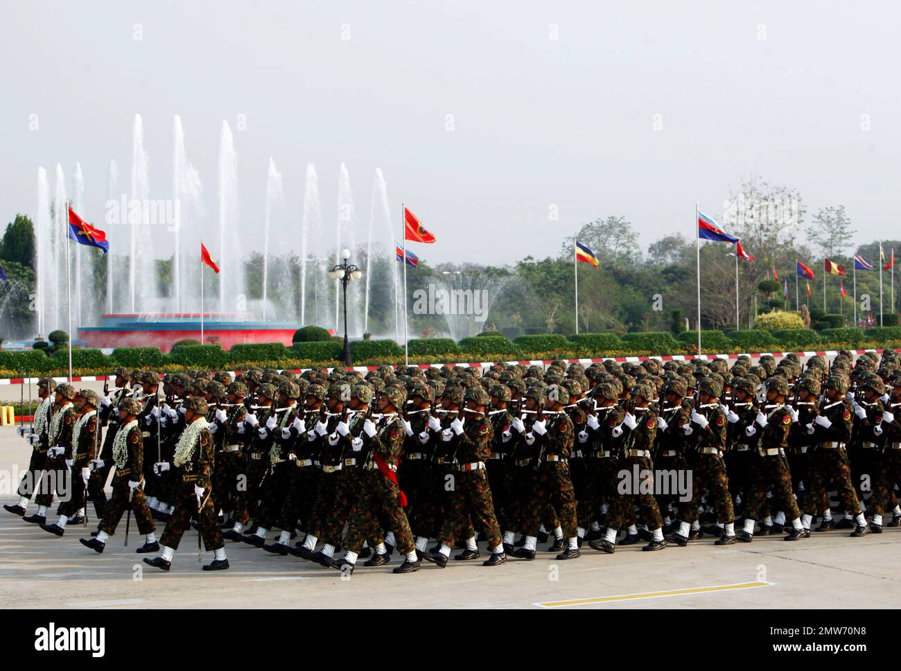 Myanmar military officers march during a parade to commemorate the ...