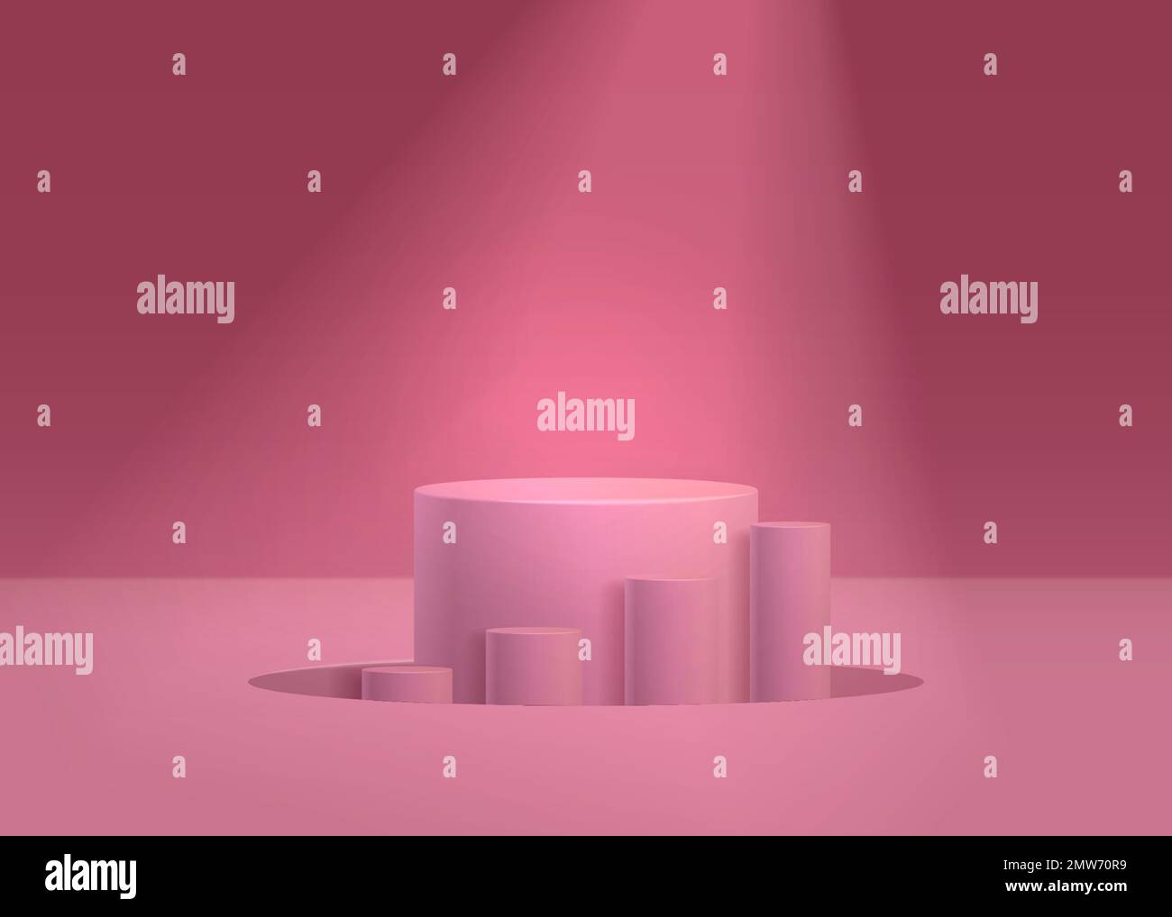 Podiums. Round 3d empty vector podium with pink background and ...