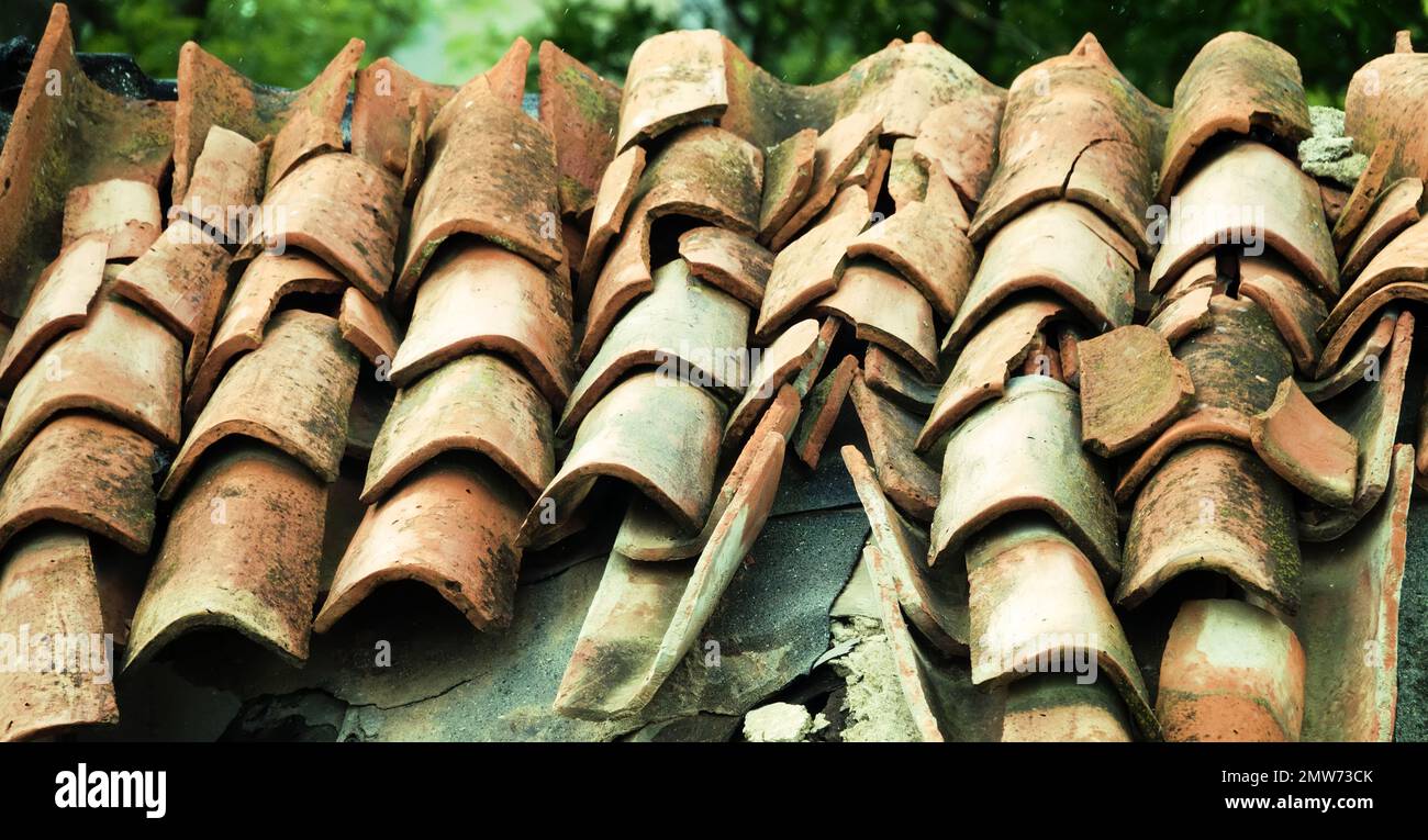 Homebuilding. Roofing materials. Ancient Tatar tiles on the roof of a ...