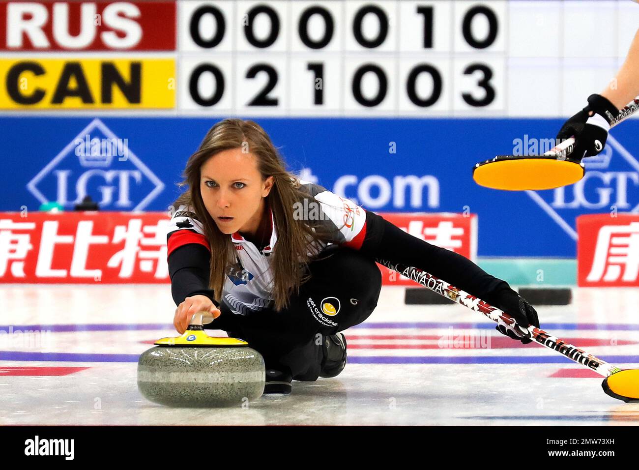 Canada's Rachel Homan releases the stone during the CPT World Women's ...