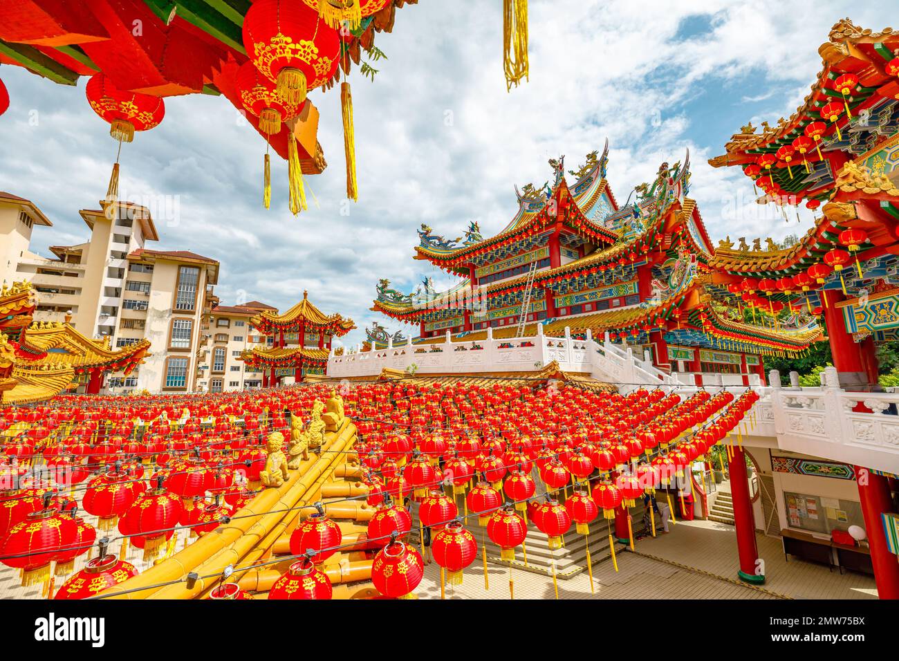 At Thean Hou Temple in Kuala Lumpur, Malaysia with red lanterns. This ...