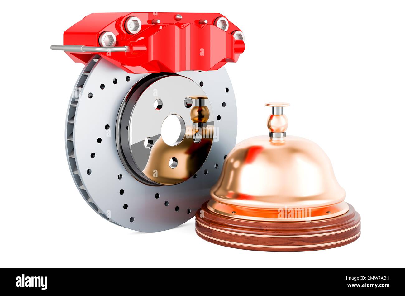 Car disc brake with reception bell, 3D rendering isolated on white ...
