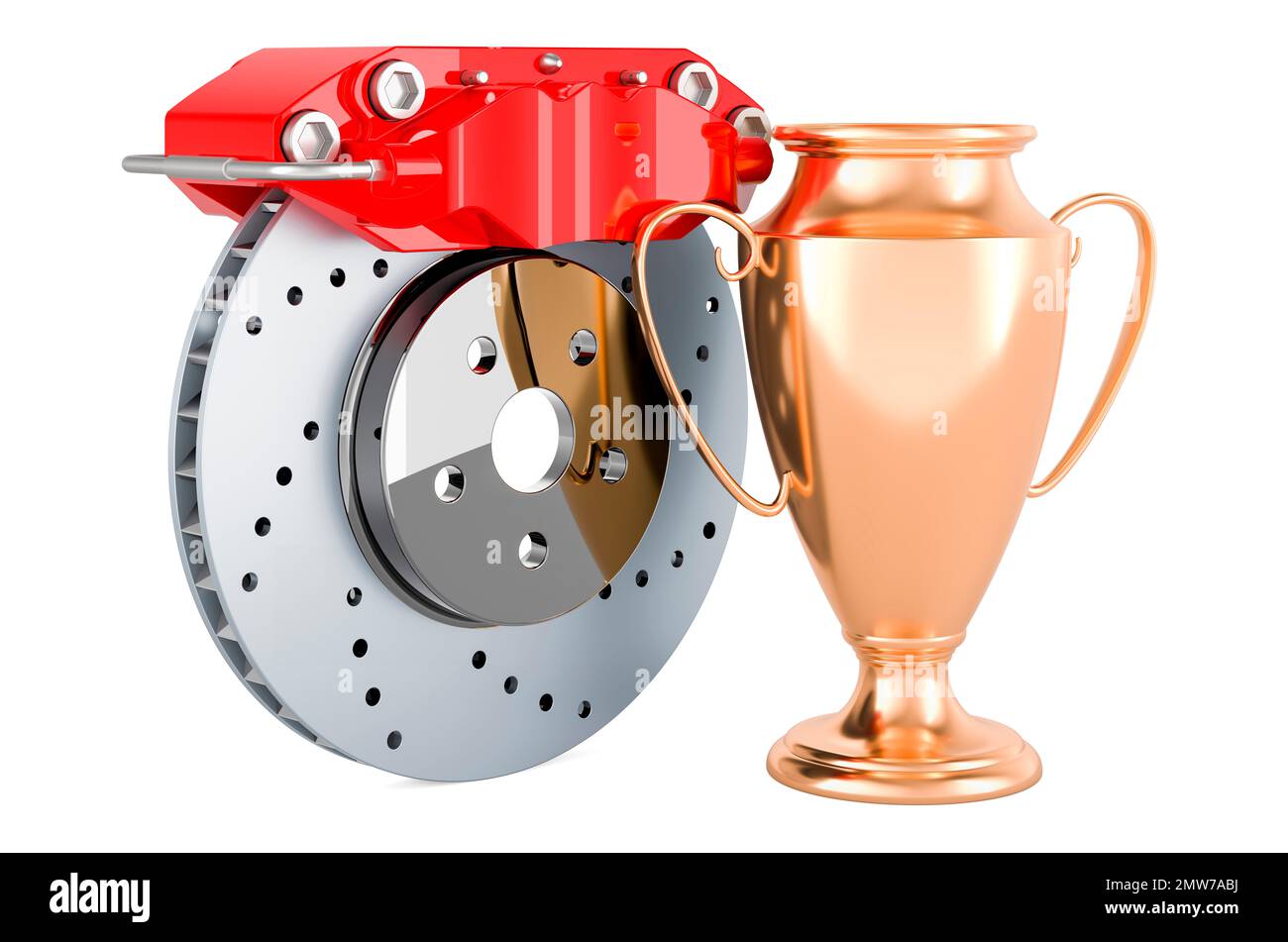 Car disc brake with gold trophy cup award, 3D rendering isolated on ...