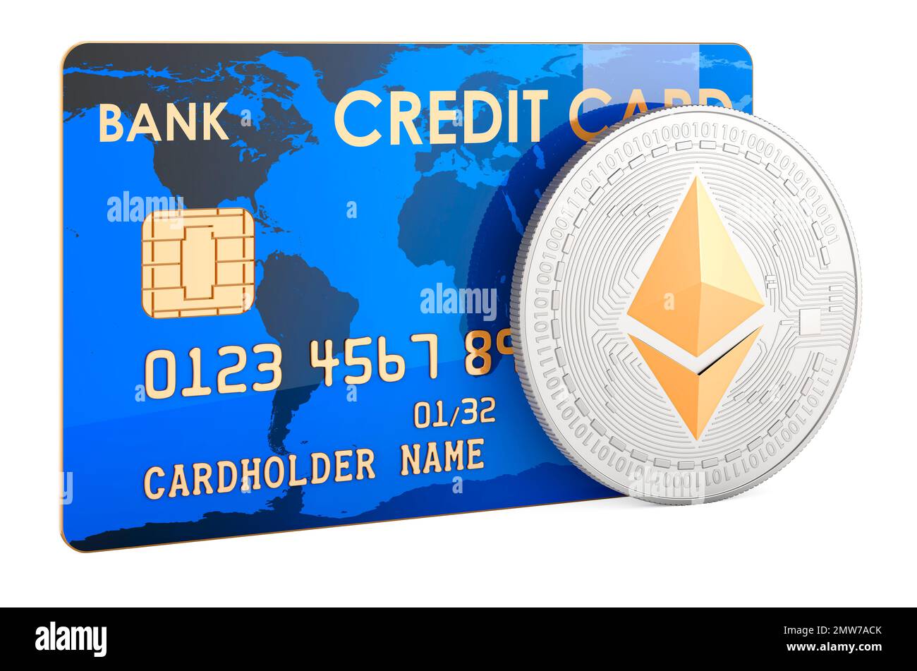 Credit card with Ethereum, 3D rendering isolated on white background ...