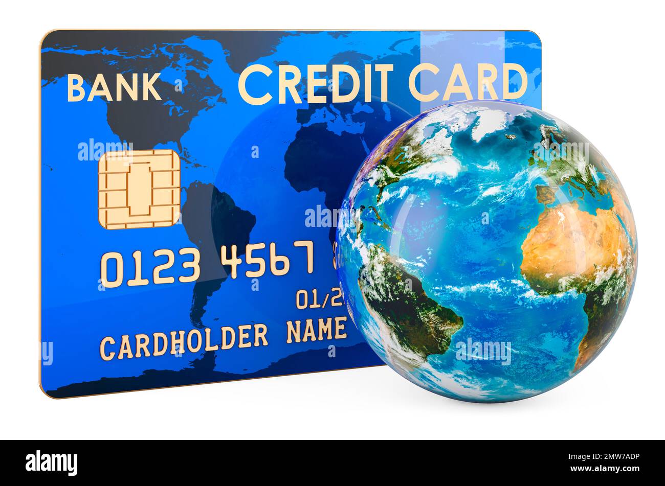 Credit card with Earth Globe, 3D rendering isolated on white background ...