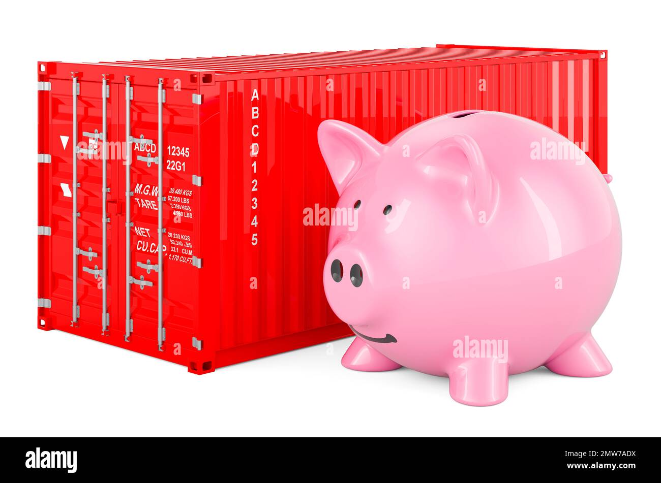 Cargo container with piggy bank. 3D rendering isolated on white ...