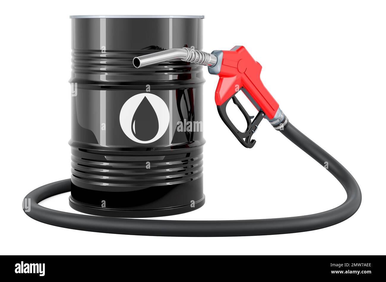 Fuel pump nozzle with oil barrel, 3D rendering isolated on white ...