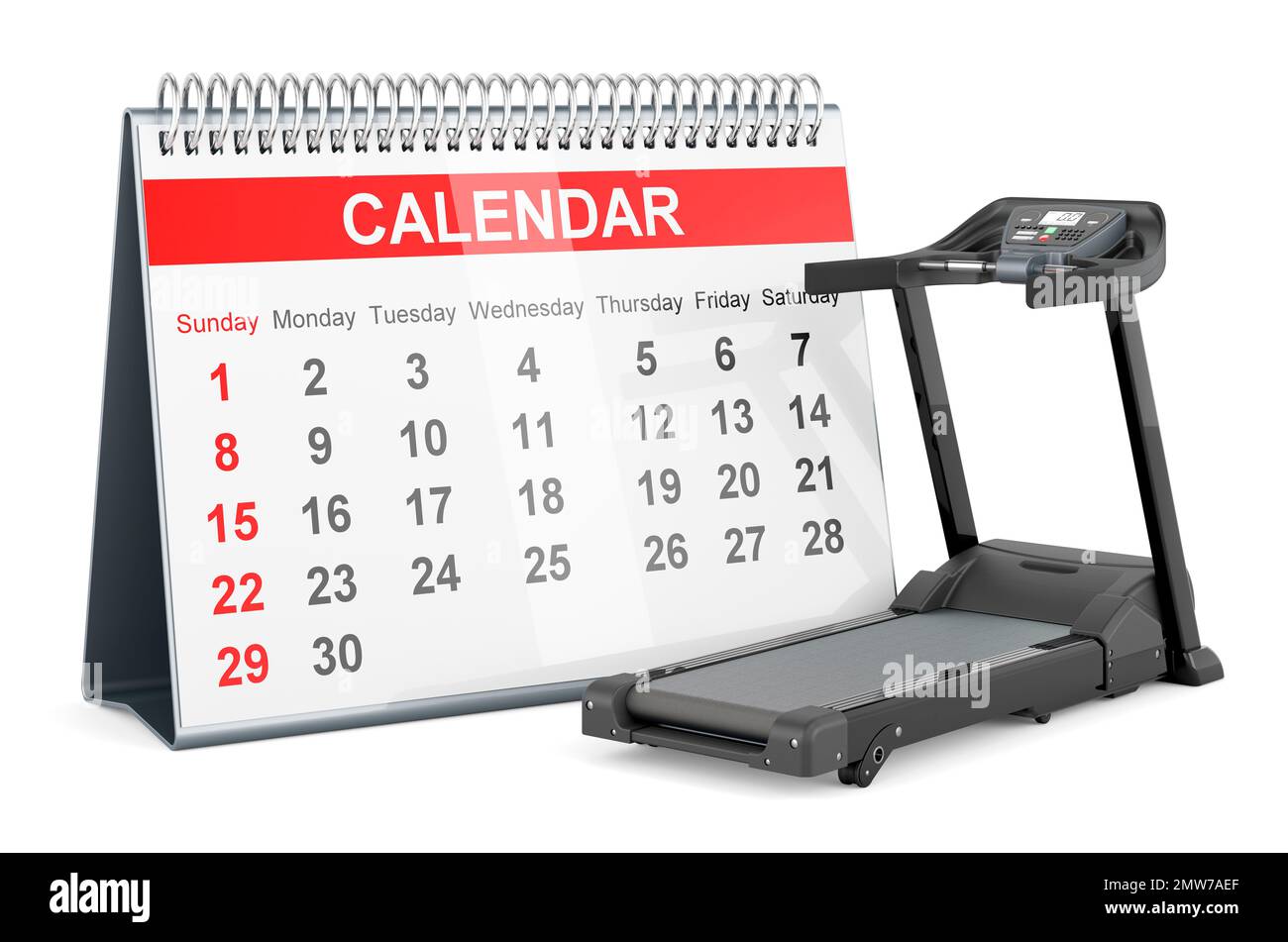 Desk calendar with treadmill, 3D rendering isolated on white background ...