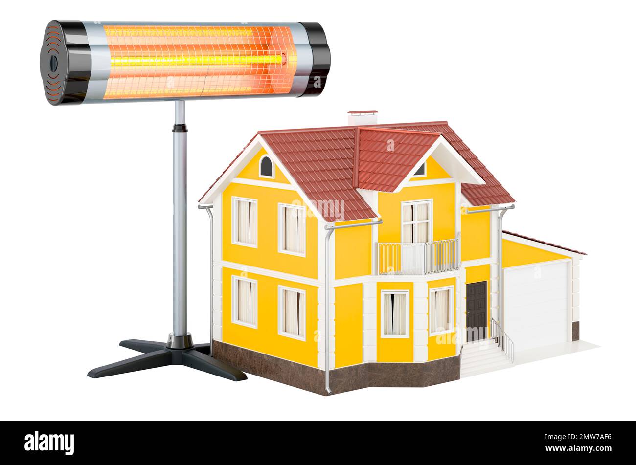 Halogen or infrared heater with home. 3D rendering isolated on white ...