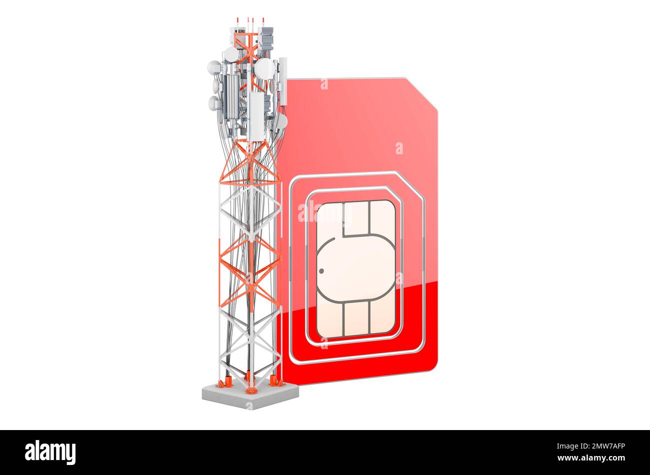 Mobile tower with sim card. 3D rendering isolated on white background ...