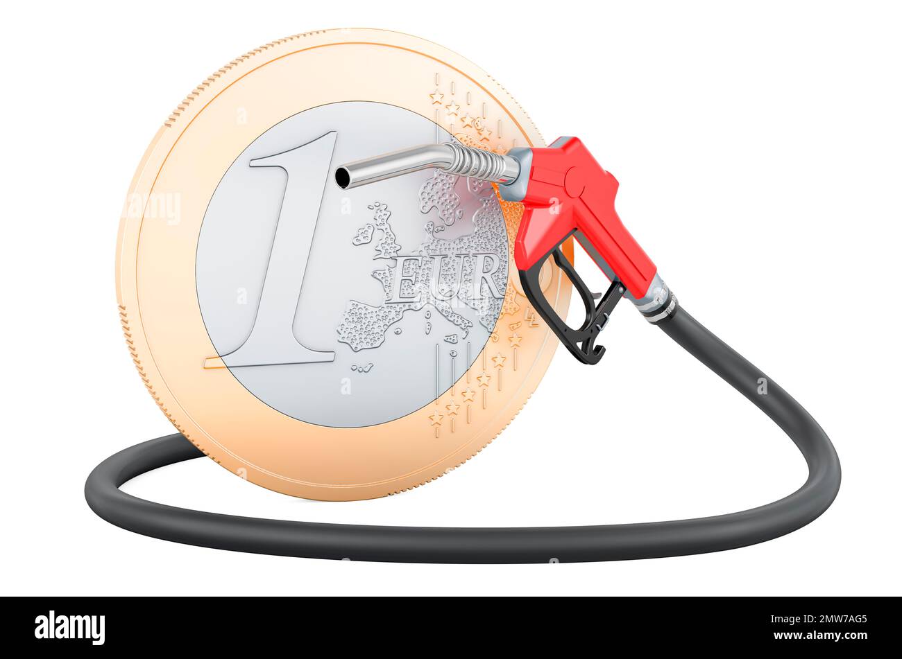 Euro coin with fuel pump nozzle, 3D rendering isolated on white ...