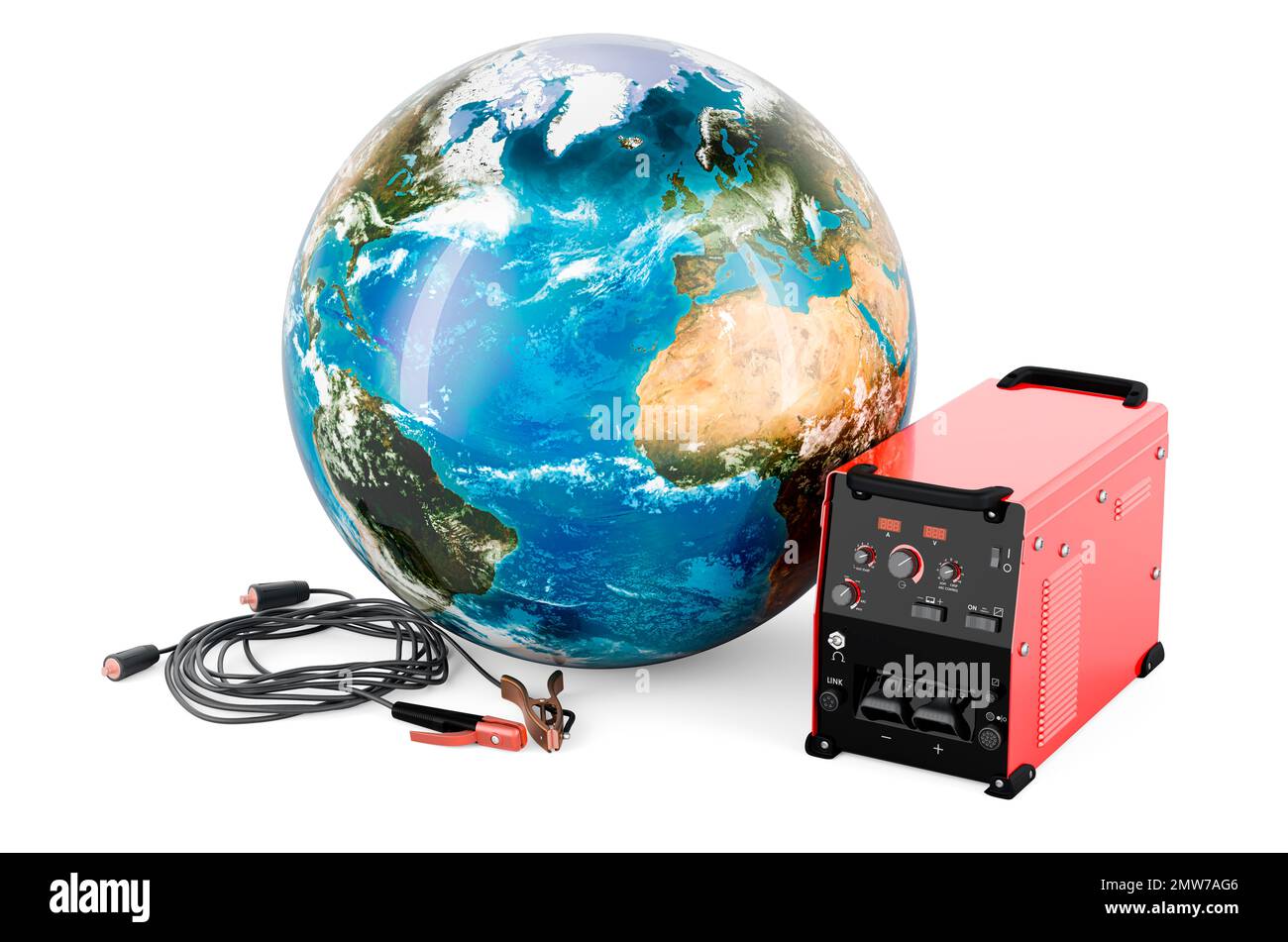 Multi-process welder machine with Earth, Globe. 3D rendering isolated ...