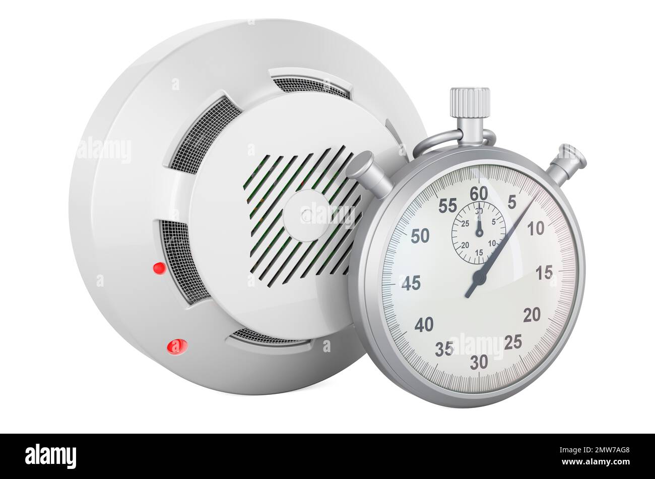Fire and flame detector with stopwatch, 3D rendering isolated on white ...