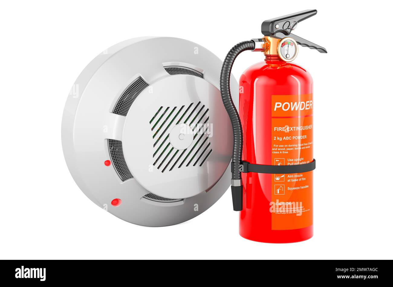 Fire and flame detector with fire extinguisher, 3D rendering isolated ...