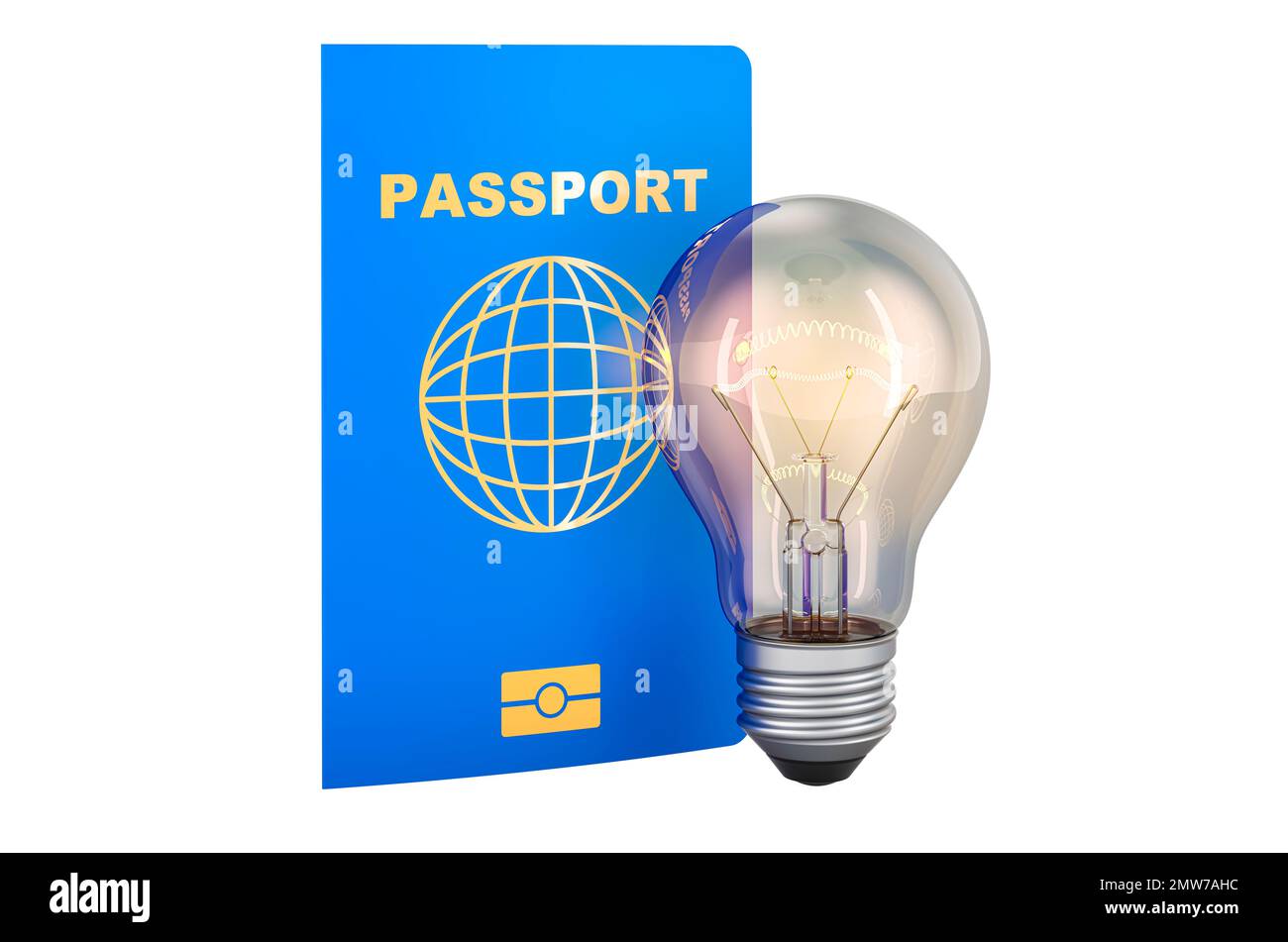 Passport with lightbulb. 3D rendering isolated on white background Stock Photo - Alamy