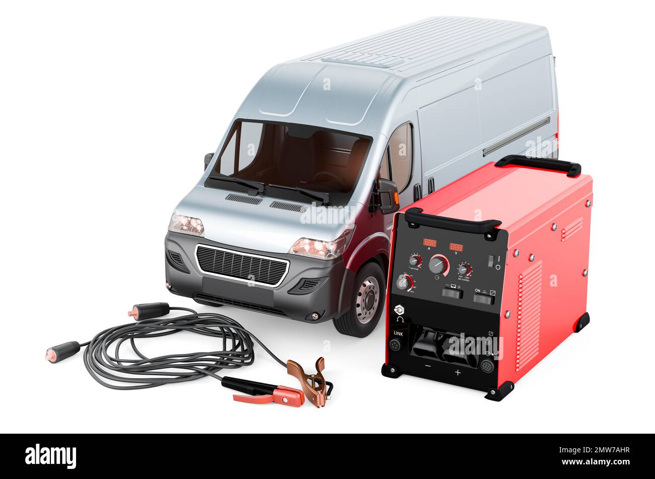 Multi-process welder machine with delivery van. 3D rendering isolated ...