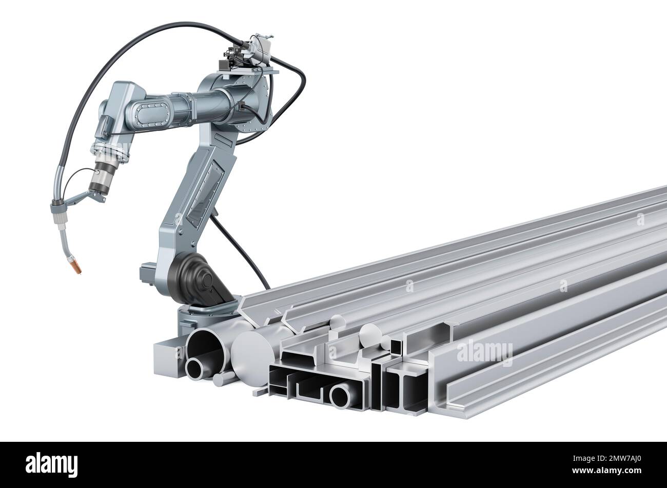 Rolled Metal Products with robot welding, 3D rendering isolated on ...