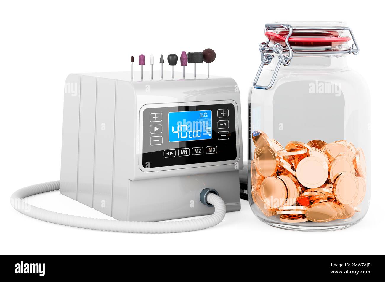 Professional Pedicure Machine with glass jar full of golden coins, 3D ...