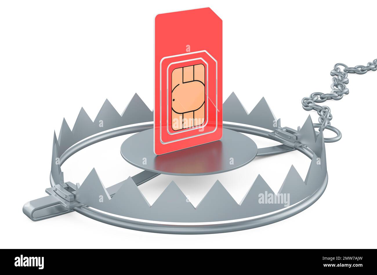 Sim card inside bear trap, 3D rendering isolated on white background ...
