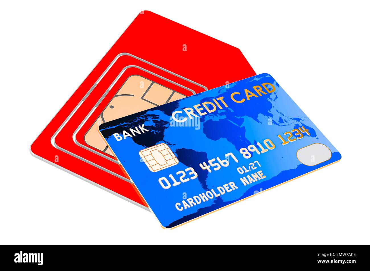 Sim card with credit card, 3D rendering isolated on white background ...