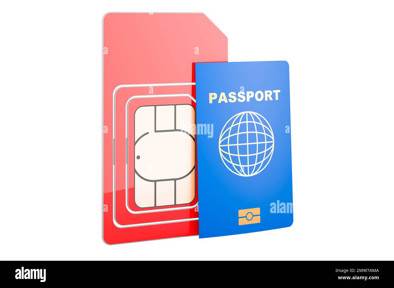 Sim card with passport, 3D rendering isolated on white background Stock ...