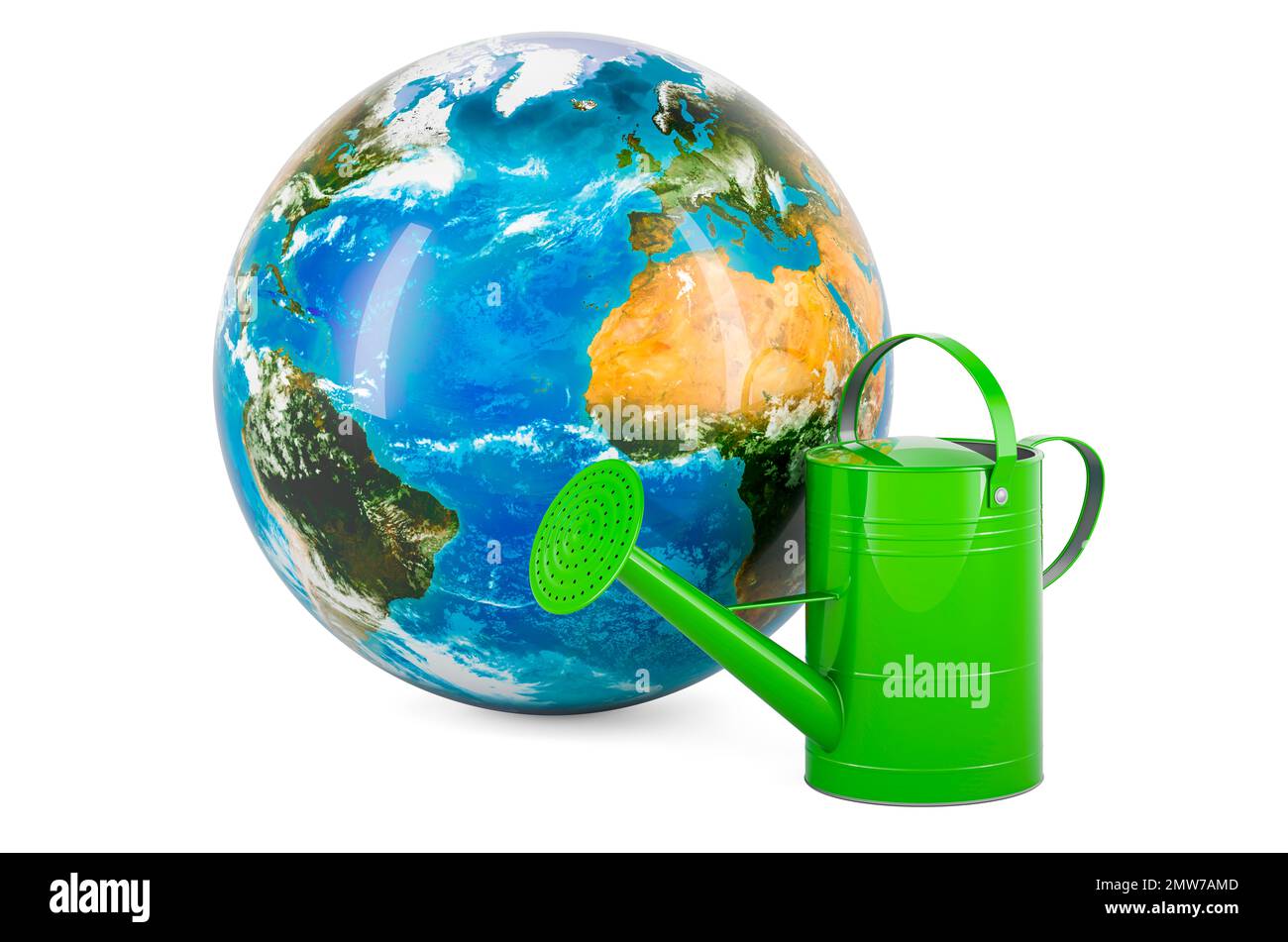 Watering can with Earth Globe, 3D rendering isolated on white ...