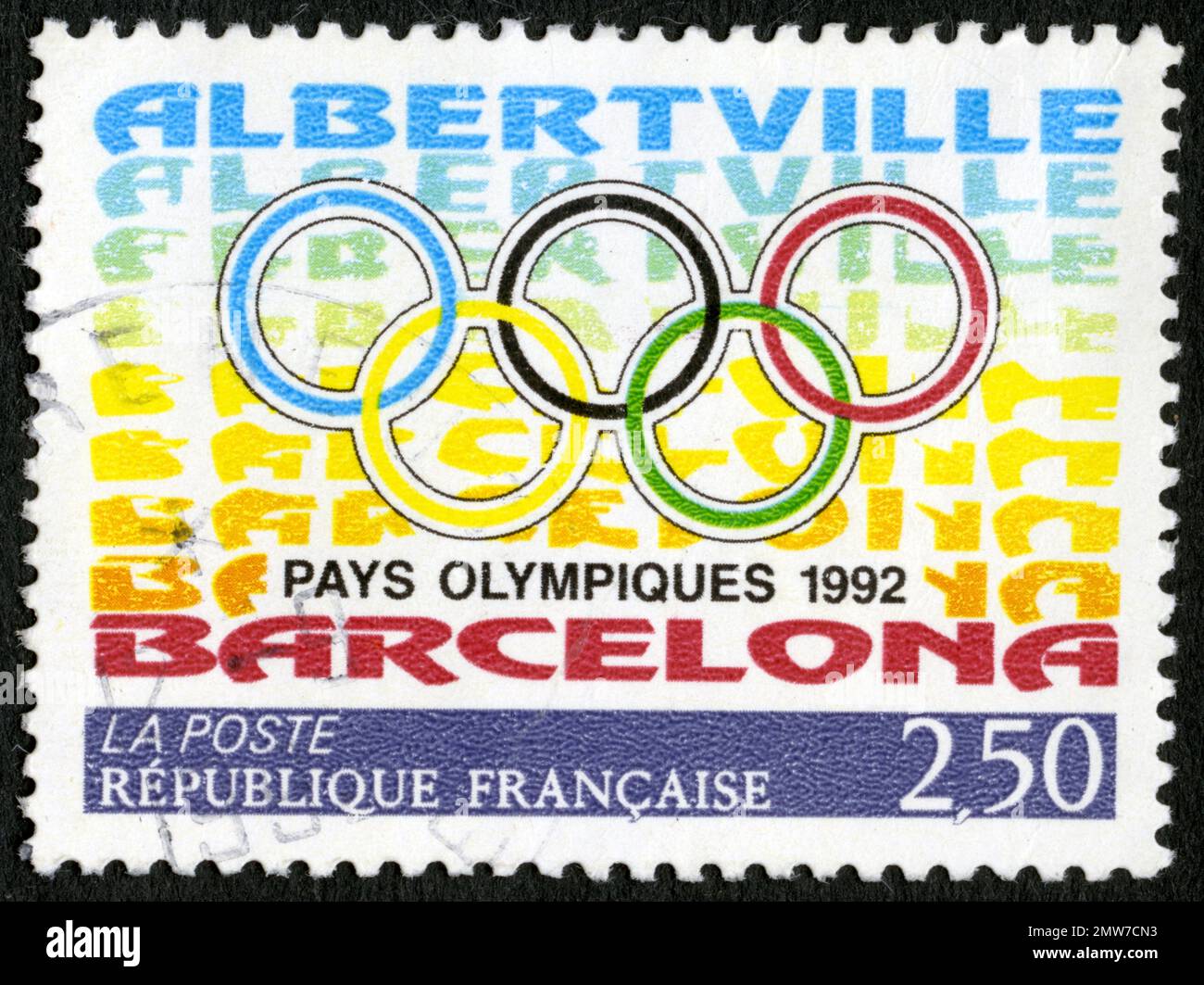 TIMBRE OBLITÉRÉ ALBERTVILLE. PAYS OLYMPIQUES 1992. BARCELONA. LA POSTE ...