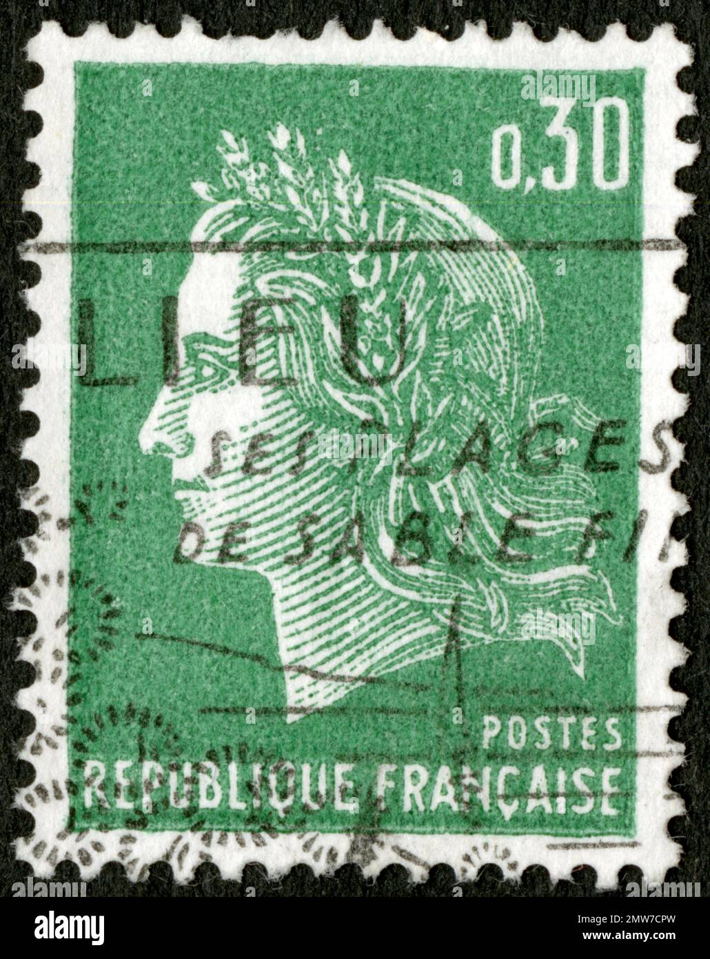 TIMBRE OBLITERE MARIANNE VERTE.POSTES.REPUBLIQUE FRANCAISE.0,30 Stock ...