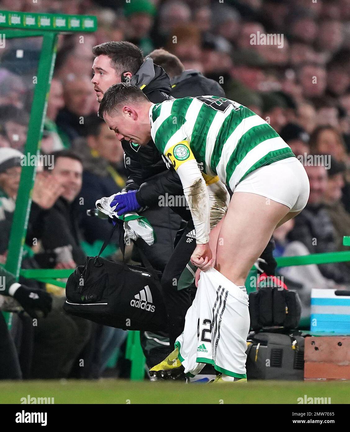 Celtic's Callum McGregor changes his shorts after having being treated ...