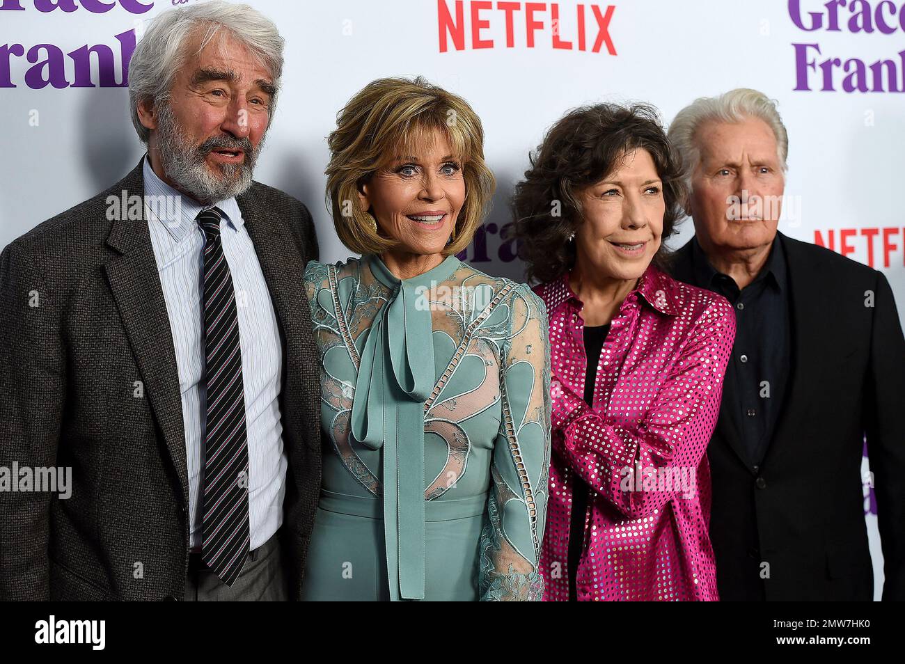 From left, Sam Waterston, Jane Fonda, Lily Tomlin and Martin Sheen ...