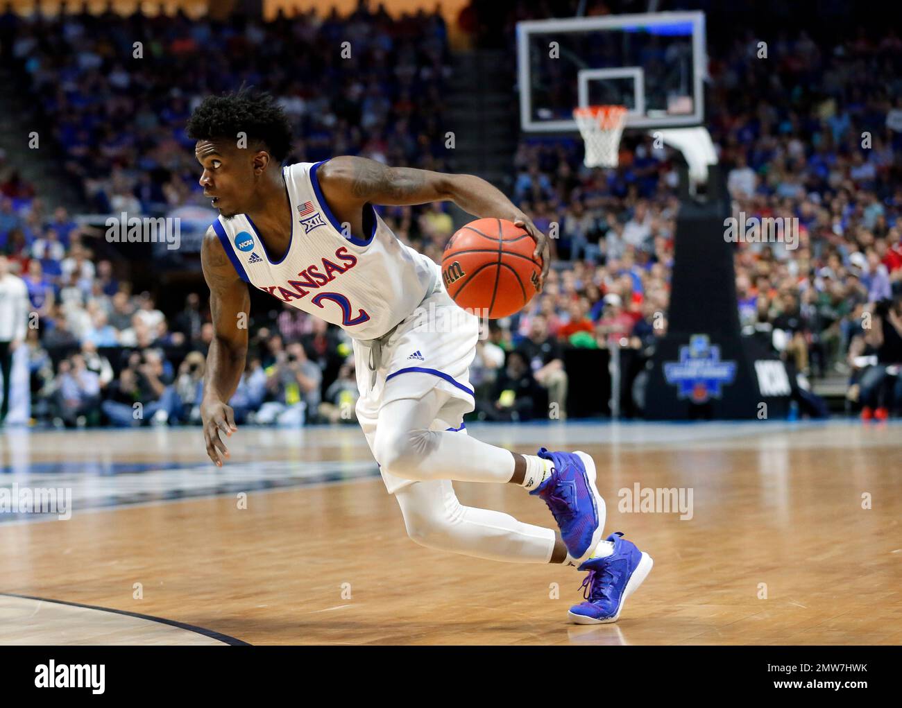 Kansas guard Lagerald Vick (2) breaks to the basket during a second ...
