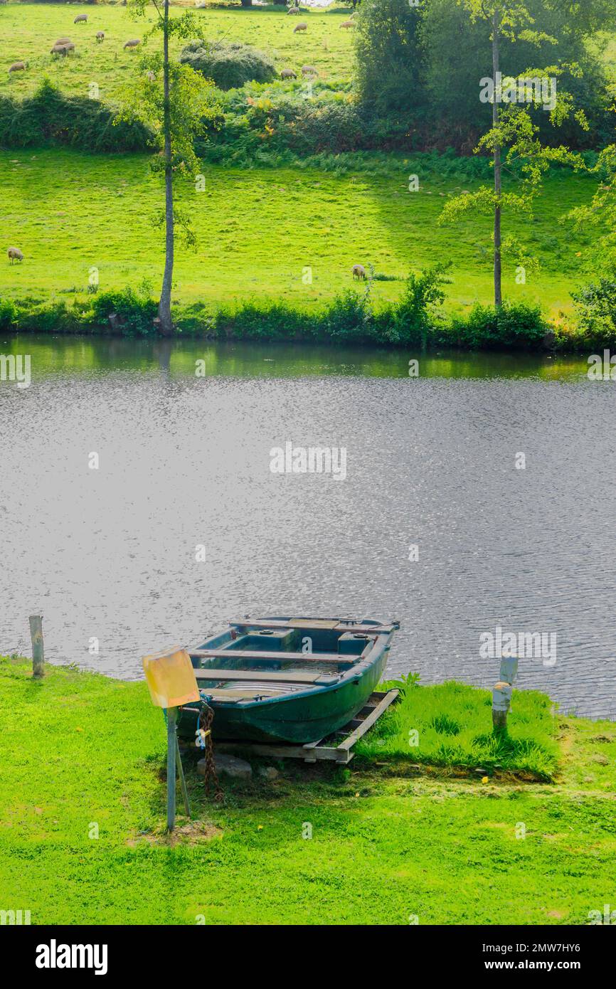 The Orne river and nearby fields, near the villages of Clecy and Le Vey ...