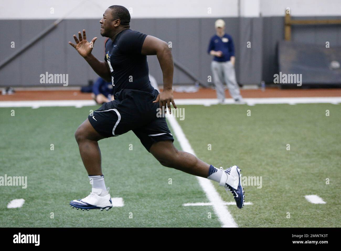 Defensive lineman Shakir Soto (52) is timed in the 40-yard-dash during ...