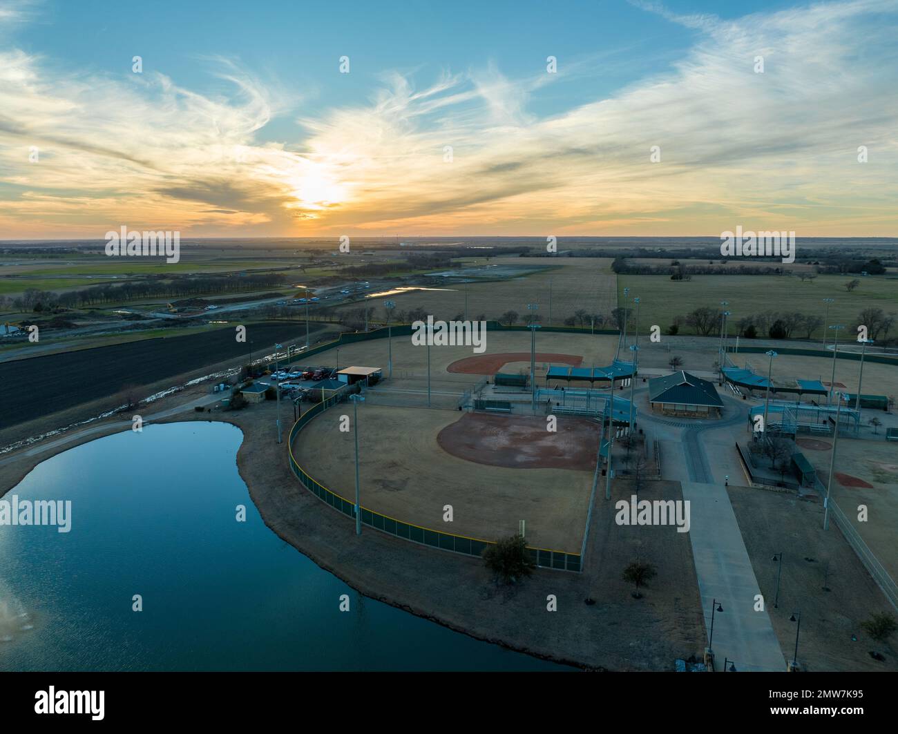 An aerial view of the Old Celine Park in Texas at sunset Stock Photo ...
