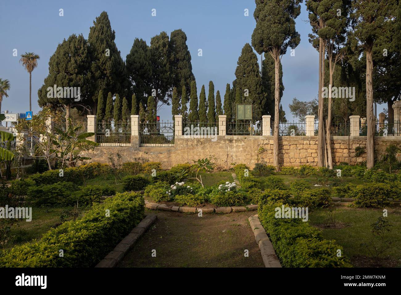 Haifa, Israel, January 10, 2023: The garden of the Stella Maris ...