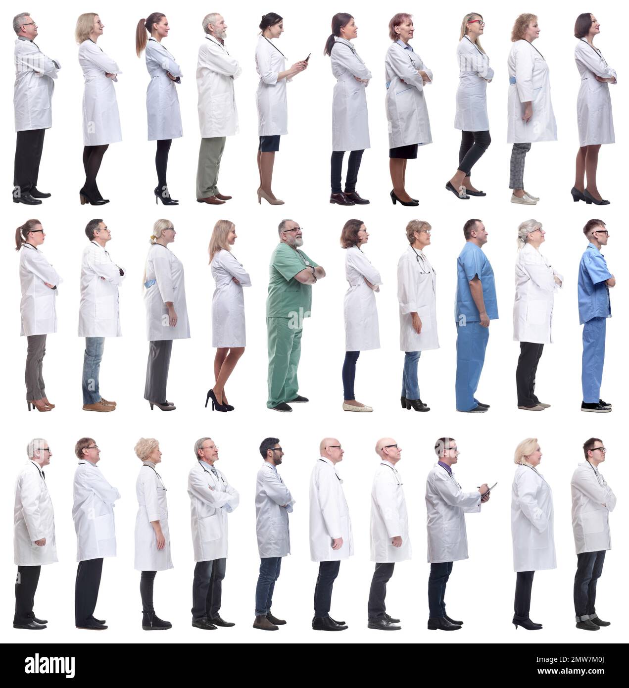 group of doctors in profile isolated on white Stock Photo - Alamy