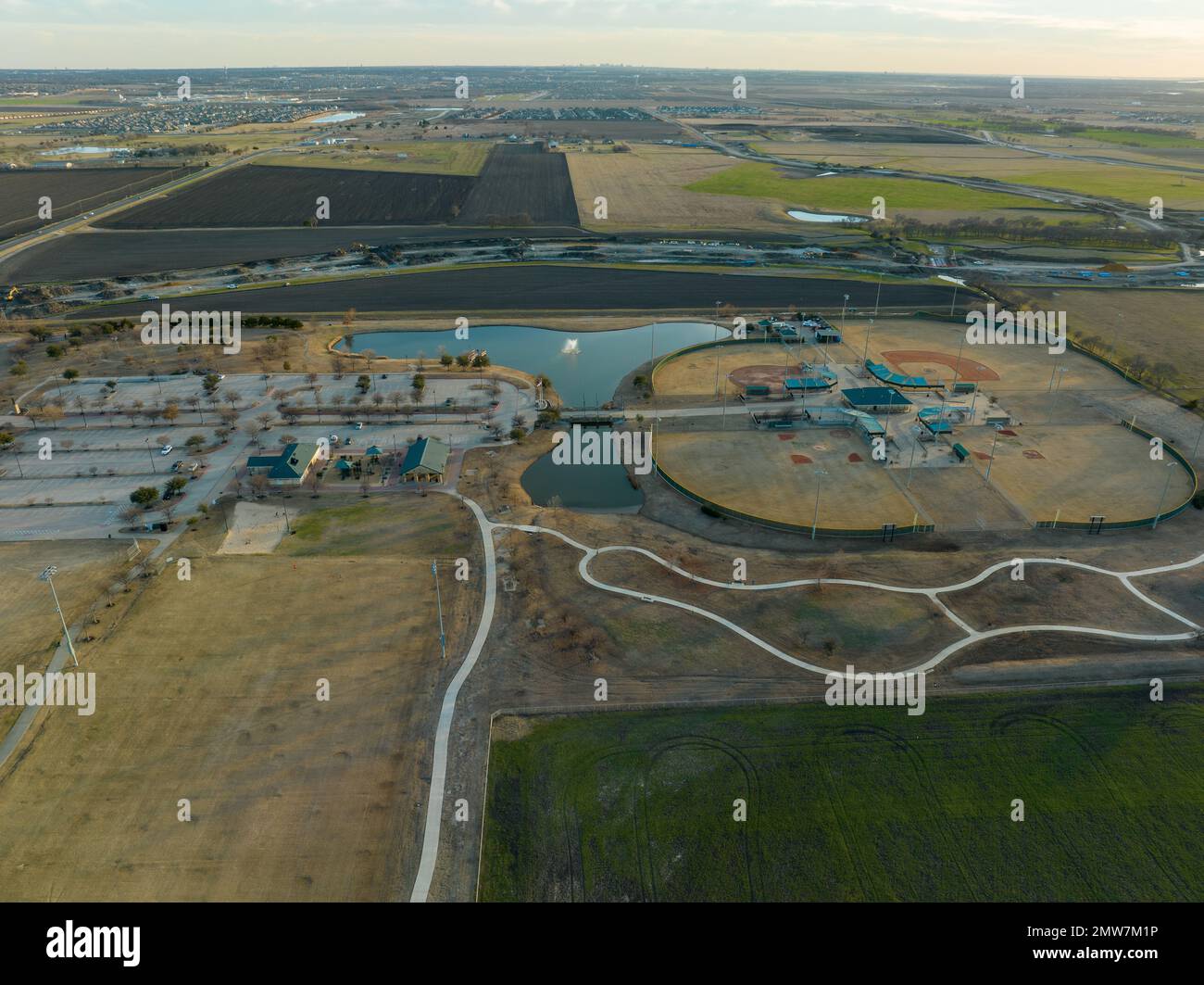 An aerial view of the Old Celine Park in Texas at sunset Stock Photo ...