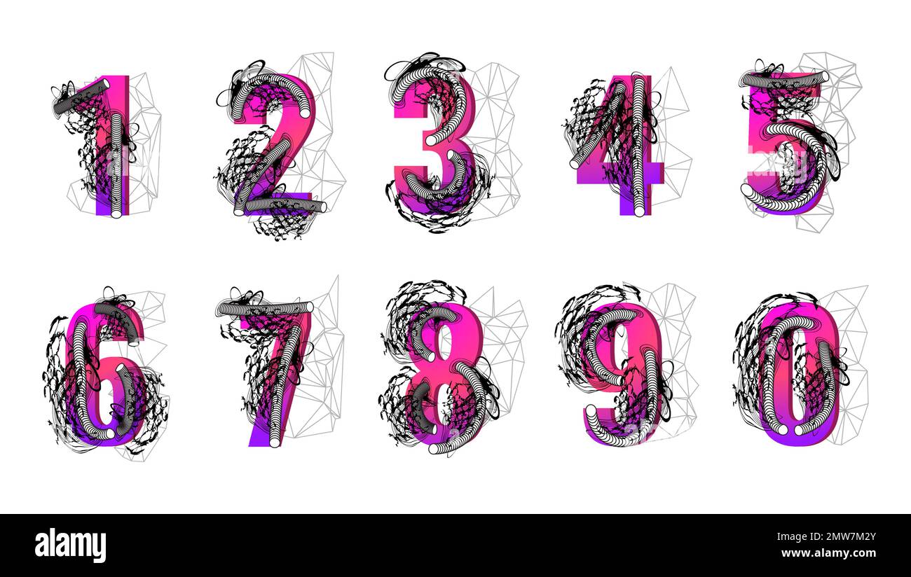 Abstract numbers 0-9. Decorative art brush lettering Stock Vector Image ...