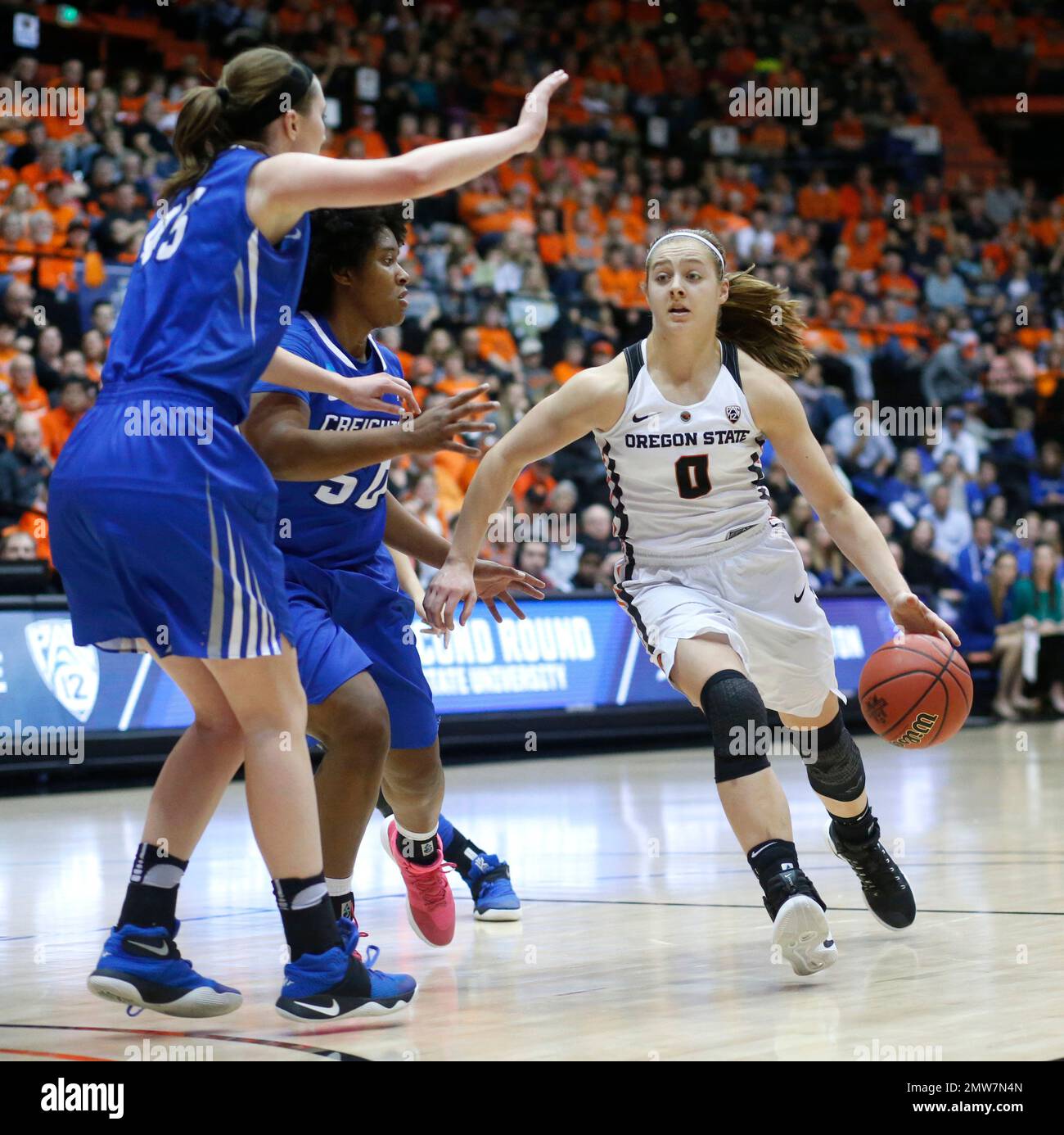 Creighton's Audrey Faber (45), Brianna Rollerson (50) and Oregon State ...