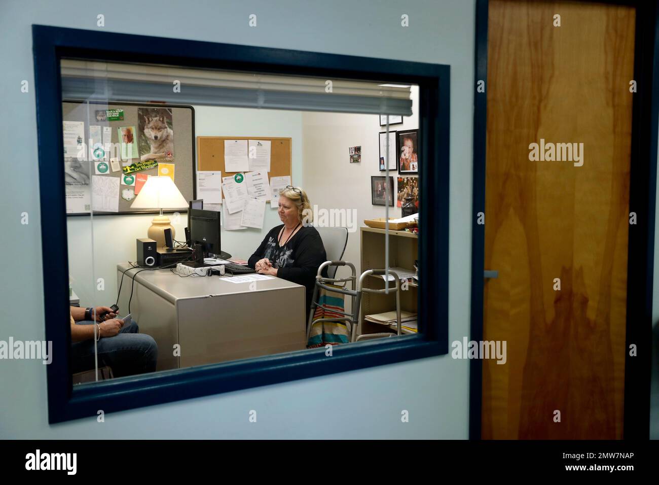 In this Tuesday, March 21, 2017, photo, Mary Lytle-Gaines meets with a ...