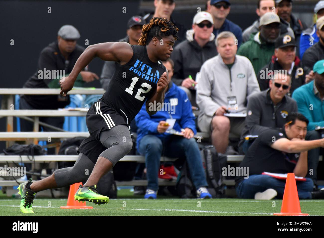 UCLA linebacker Jayon Brown runs the 60-yard shuttle drill during UCLA ...